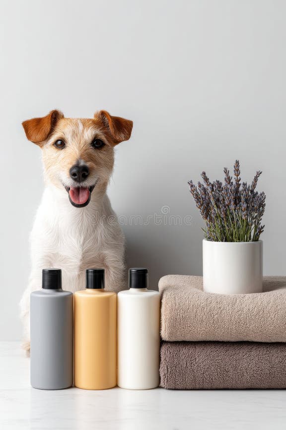 Bright Mockup Featuring Dog Shampoos Alongside a Happy Dog on a Clean ...