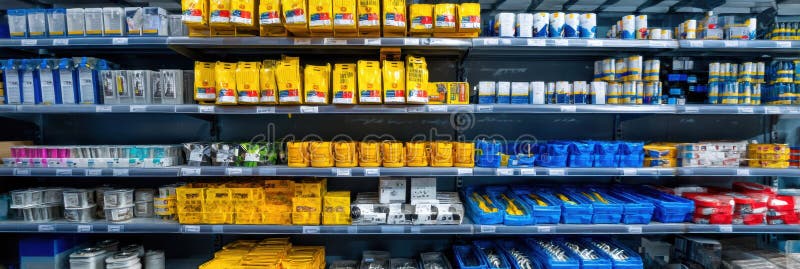 Bright Mockup of Hardware Store Shelf Filled with Various Packaged ...