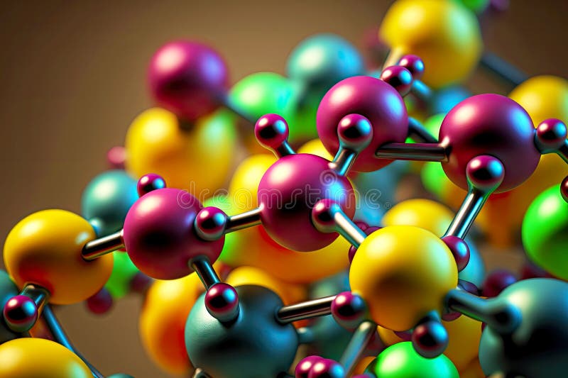 Bright Models from Multi-colored Glossy Atoms in Molecule Closeup Stock ...
