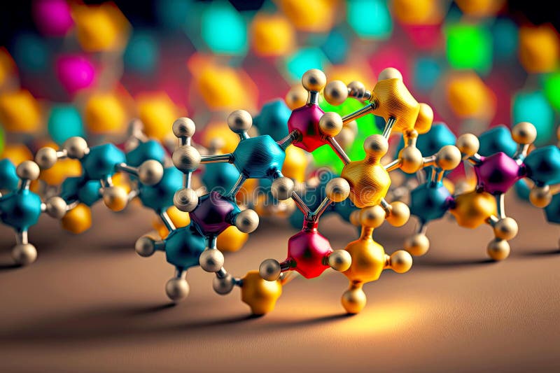 Bright Models from Multi-colored Glossy Atoms in Molecule Closeup Stock ...