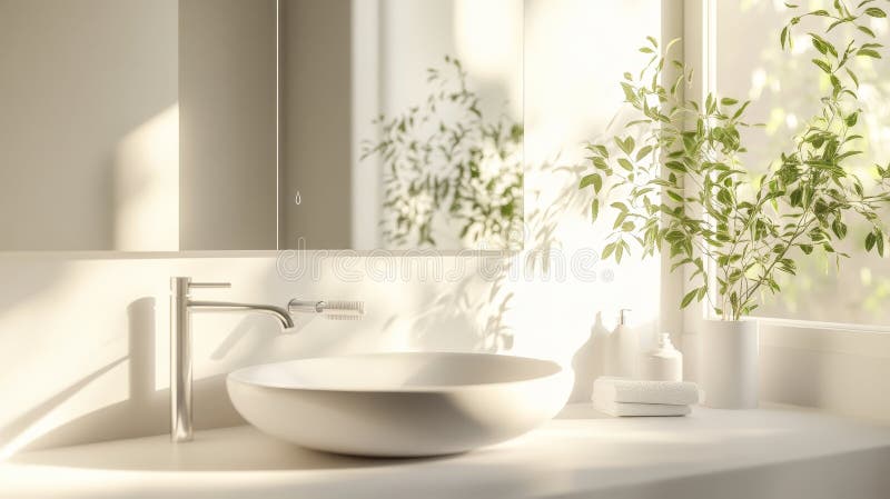 Bright and Modern Bathroom Scene Emphasizing a Refreshing Morning ...