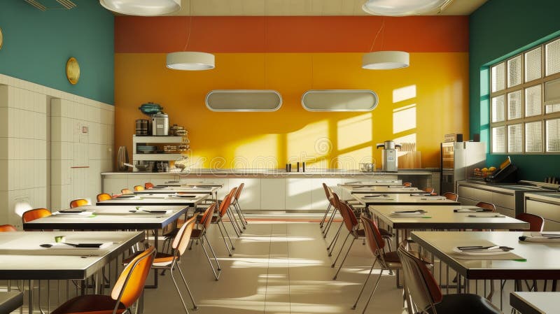 Bright and Modern Cafeteria with Neatly Arranged Tables Stock Photo ...