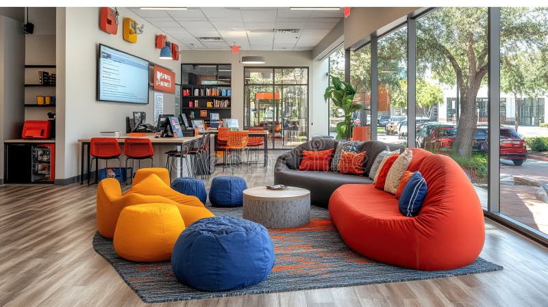 Bright, Modern Co-working Space with Comfortable Seating and Technology ...