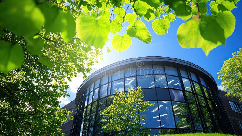 Bright and Modern Commercial Building Surrounded by Lush Greenery Stock ...