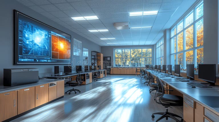 Bright and Modern Computer Lab with Advanced Technology and Large ...
