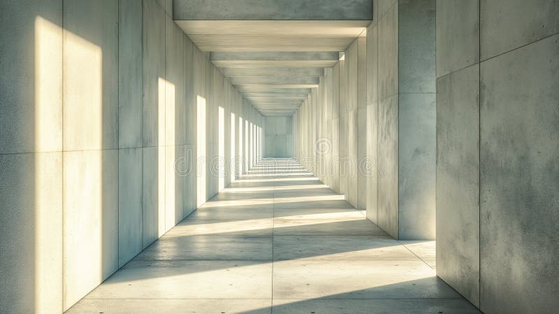 Bright Modern Concrete Hallway with Sunlight and Strong Shadows ...