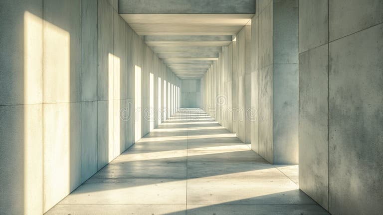 Bright Modern Concrete Hallway with Sunlight and Strong Shadows ...