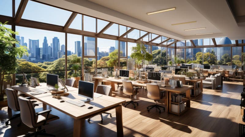 Bright and Modern Coworking Office with Wooden. Generative AI. Stock ...