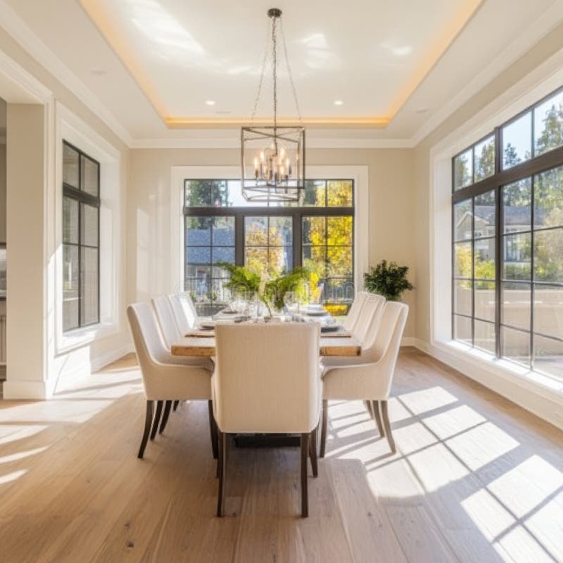 Bright and Modern Dining Room with Large Windows and Elegant Decor ...