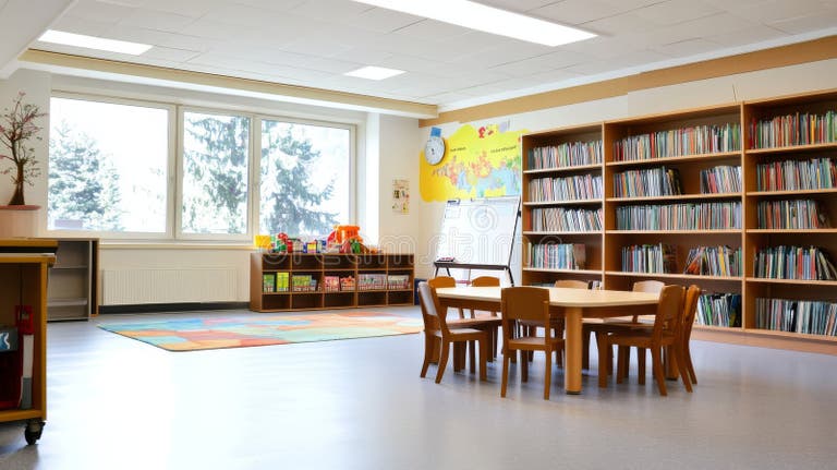 A Bright and Modern Educational Space Featuring a WellStocked Library ...