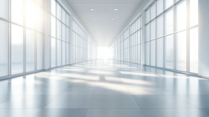 Bright, Modern Hallway with Large Windows and Sunlit Floor Stock ...