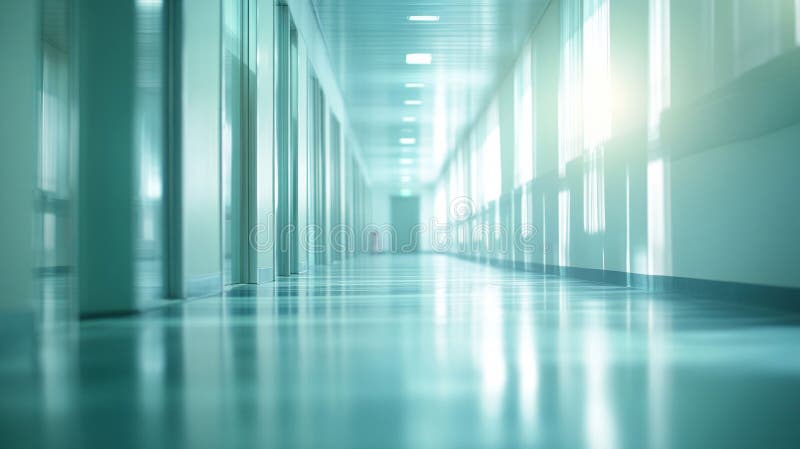 Bright Modern Hospital Hallway with Blue and White Walls Stock ...