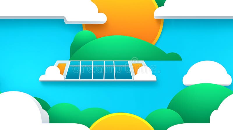 Bright Modern Illustration Shows Solar Panel Array on Cloud, Signifying ...