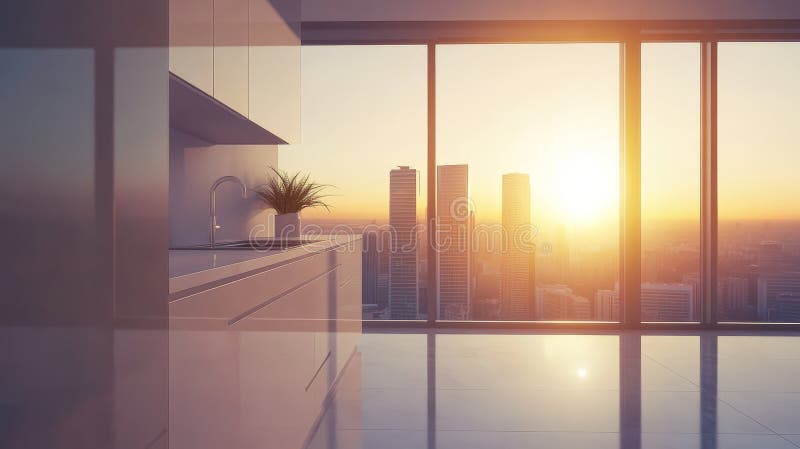 Bright Modern Kitchen Design with White Decor and Large Window ...