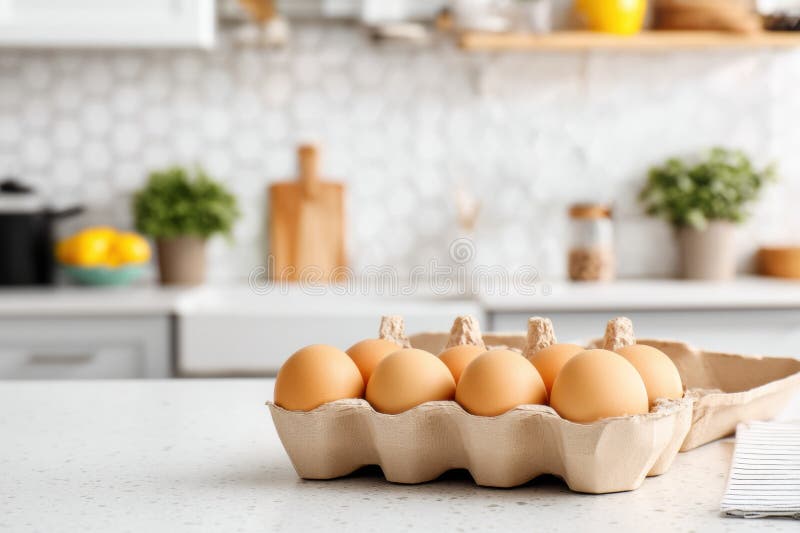 Bright Modern Kitchen Features Open Carton of Eggs on Counter beside ...