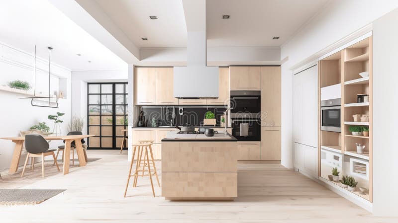 Bright, Modern Kitchen. Generative AI Stock Illustration - Illustration ...