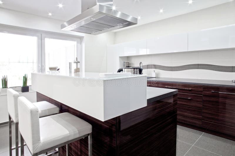 Bright Modern Kitchen Interior Stock Image - Image of indoors, concept ...