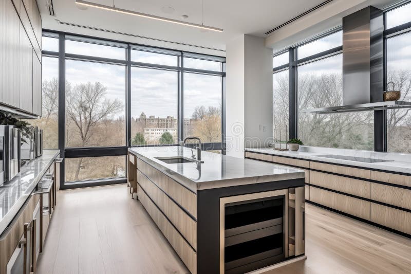 Bright, Modern Kitchen with Sleek and Functional Appliances and Floor ...