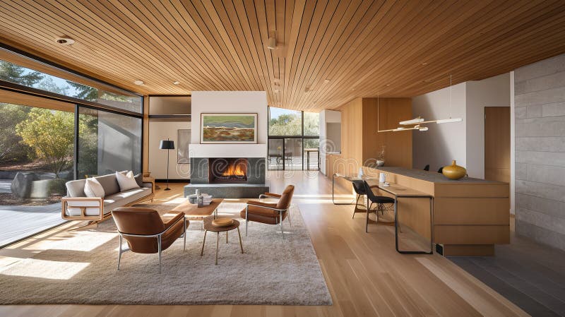 Bright, Modern Living Room Interior, Large Windows Stock Illustration ...