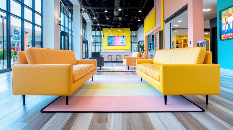 Modern Lobby Interior Design with Colorful Accents Stock Illustration ...