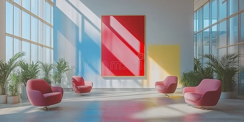 Bright and Modern Lounge Area with Colorful Decor and Natural Light in ...