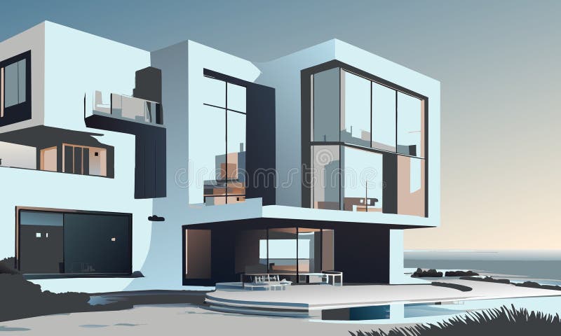 Bright Modern Minimalist House on the Beach. Vector Graphics Stock ...