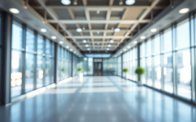 Bright and Modern Office Hallway with Large Windows and a Spacious ...