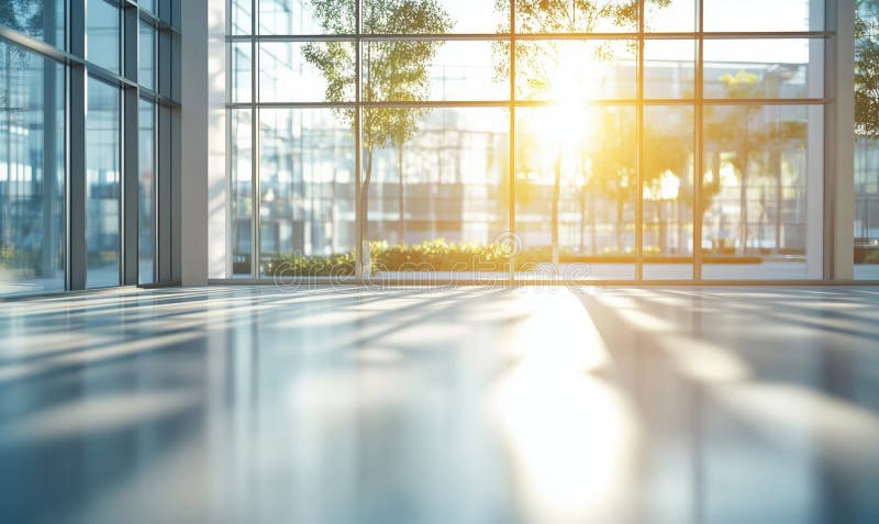 Bright Modern Office Interior Large Glass Windows Sunlight Streaming ...