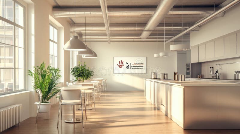 Bright and Modern Office Kitchen with Elegant Design, Featuring Natural ...