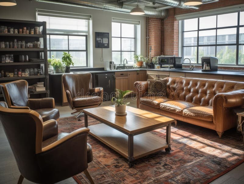 Cozy Office Lounge with Seating and Coffee Stock Illustration ...