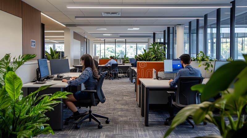 Bright and Modern Office Space Featuring Employees Working in Teams ...