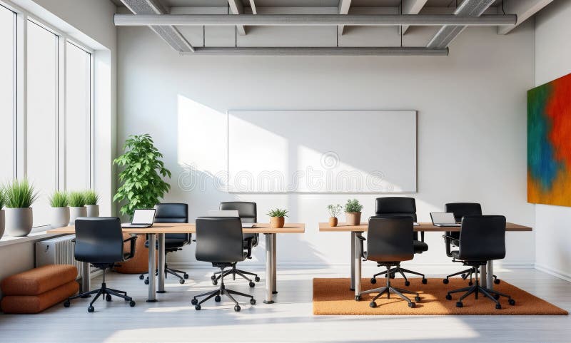 Bright and Modern Office Space with Large Windows and Workstations in a ...