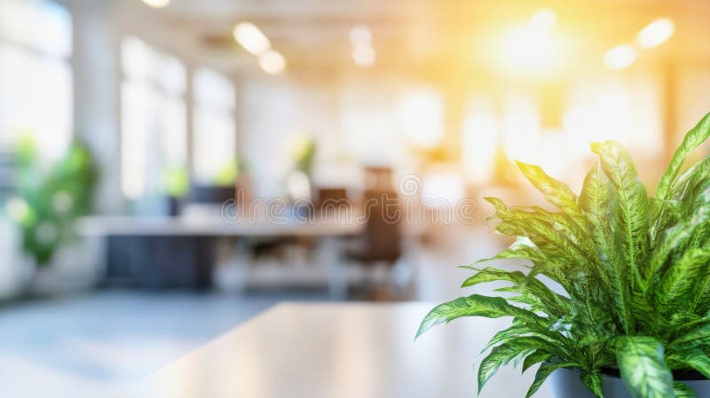 Bright Modern Office Space with Lush Plants during a Video Call in Soft ...