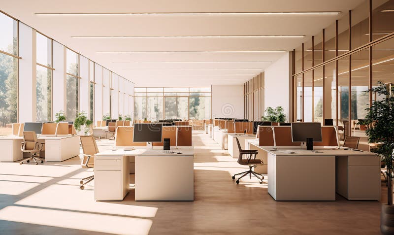 Bright Modern Office Spaces with Open Space Cubicles Stock Image ...