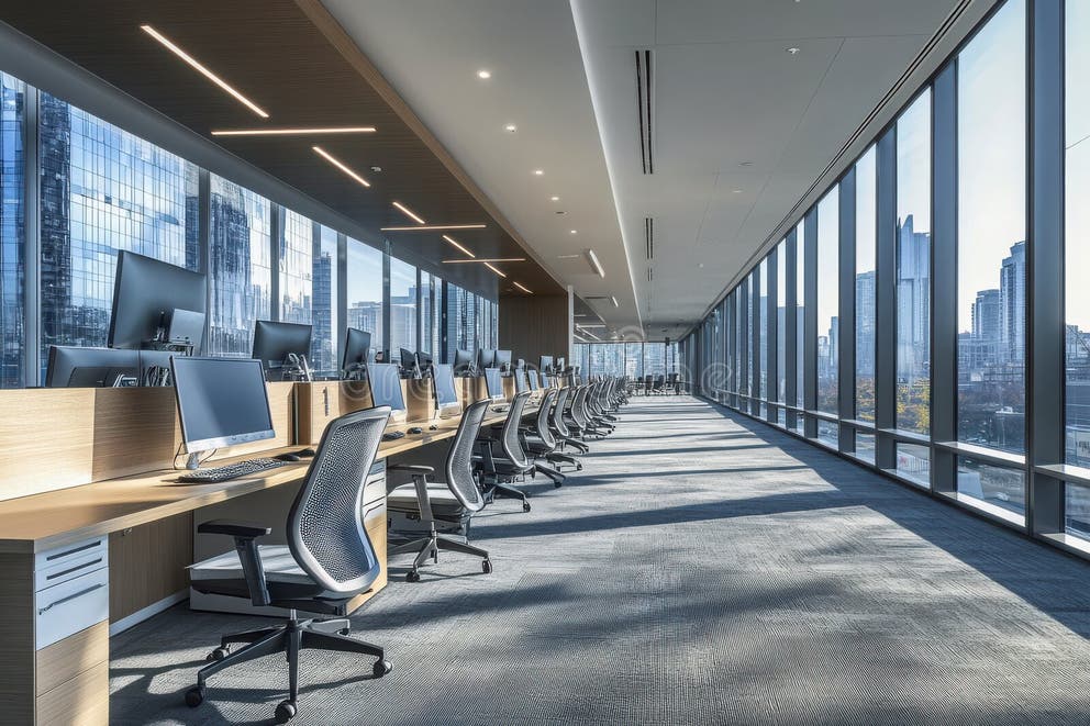 Bright, Modern Office Workspace with Expansive Windows Offering ...