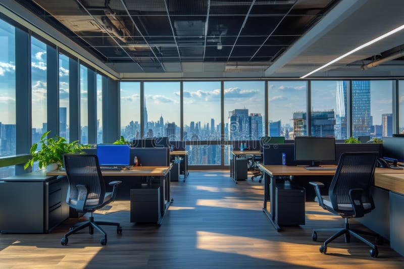 Bright, Modern Office Workspace with Expansive Windows Offering ...