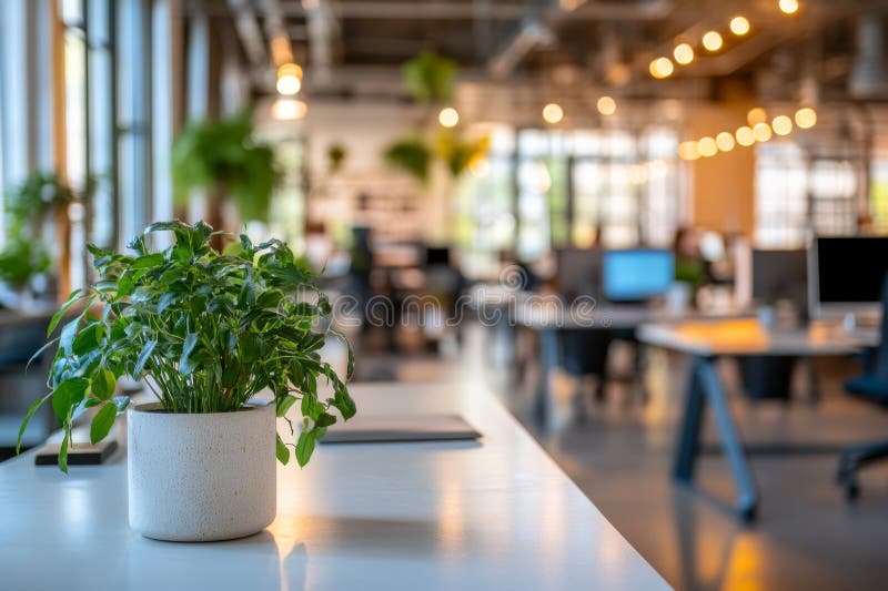 A Bright and Modern Office Workspace Featuring Abundant Greenery for a ...