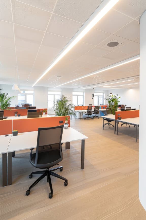 Bright, Modern Open-plan Office Space with Orange Partitions and ...