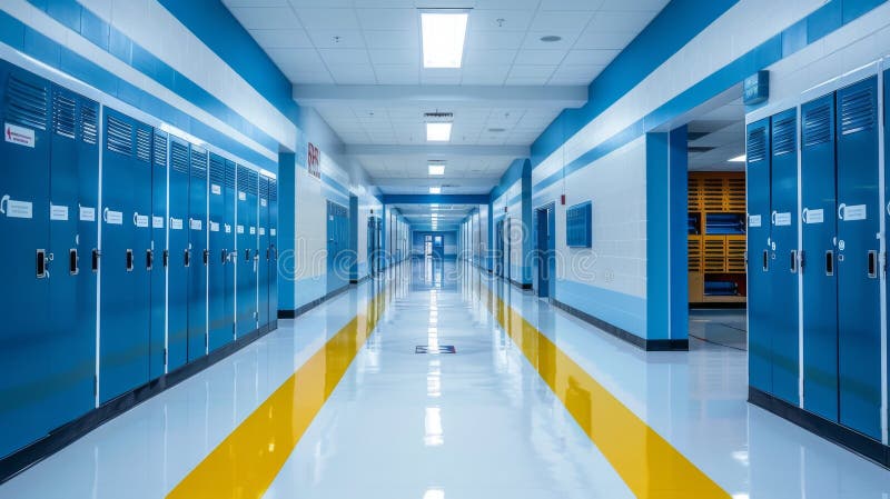 Bright and Modern School Hallway with Lockers Generative AI Stock Image ...
