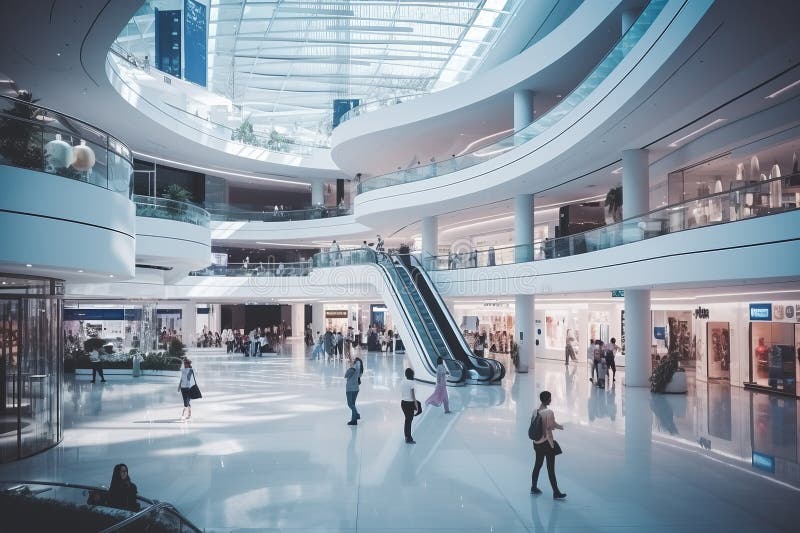 Bright Modern Shopping Mall Interior Stock Photo - Image of glass ...