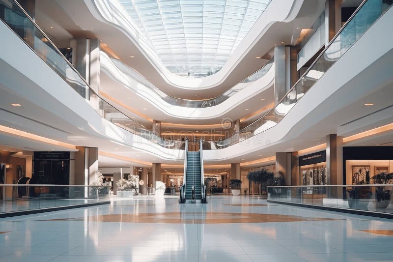 Bright Modern Shopping Mall Interior Stock Image - Image of column ...