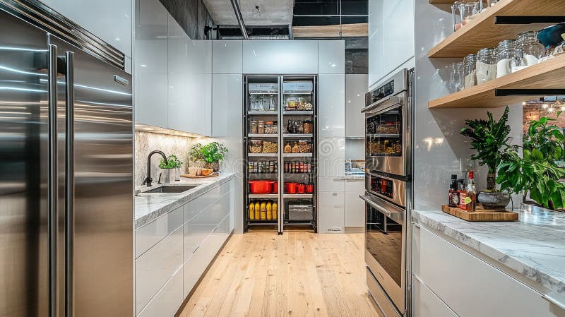 Bright and Modern Small Kitchen Featuring a Vertical Pull-out Pantry ...