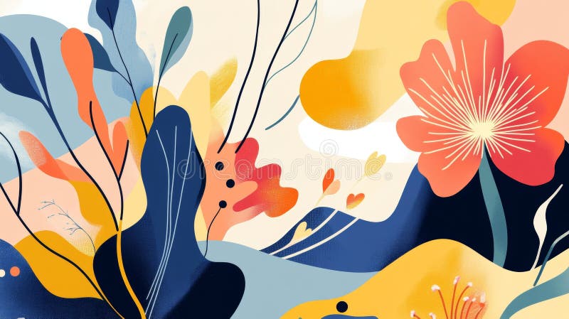 Bright and Modern Spring Landscape Illustration with Abstract Shapes ...