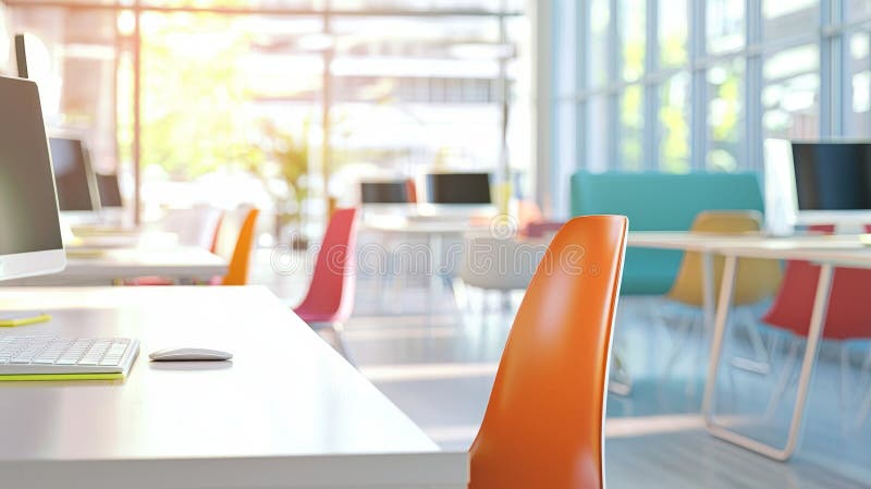 Bright Modern Workspace, Empty Open Plan Coworking, Shared Working ...