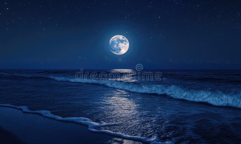 Bright Moon Casting a Long Reflection on the Ocean Stock Image - Image ...