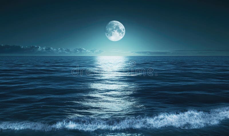 Bright Moon Casting a Long Reflection on the Ocean Stock Image - Image ...