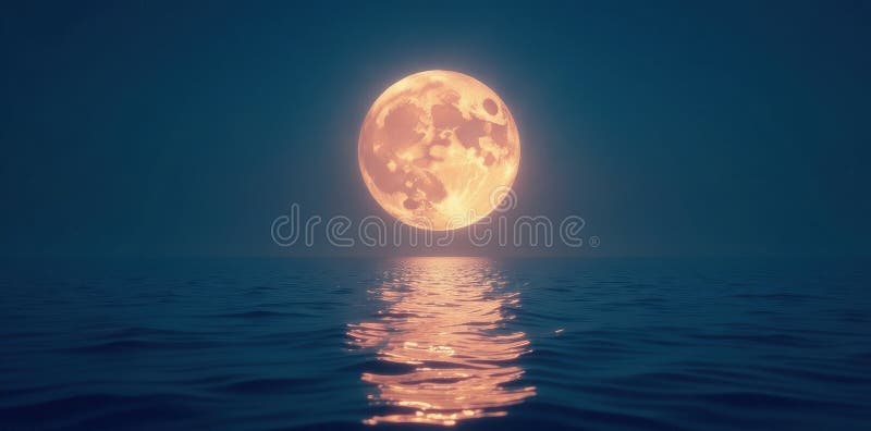 Bright Moon Casts Ethereal Light on Still Ocean Waters , Radiant ...