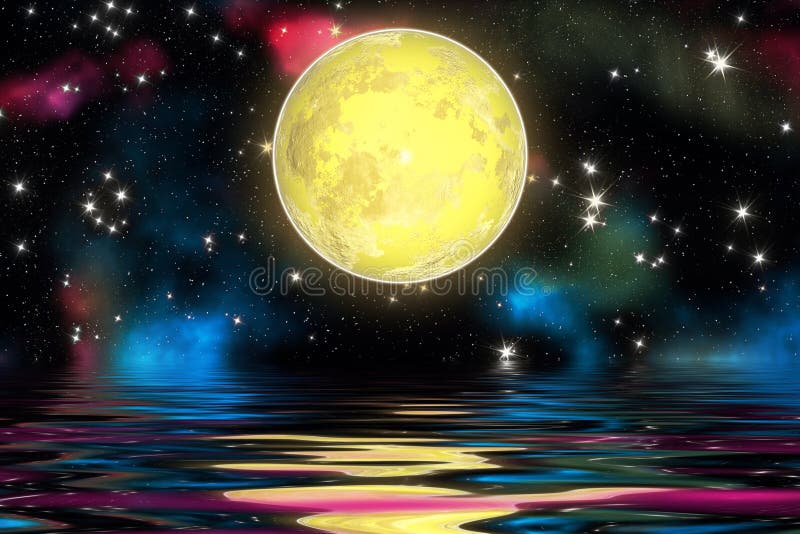 Bright Moon with Colorful Background. Stars and Galaxies Stock ...