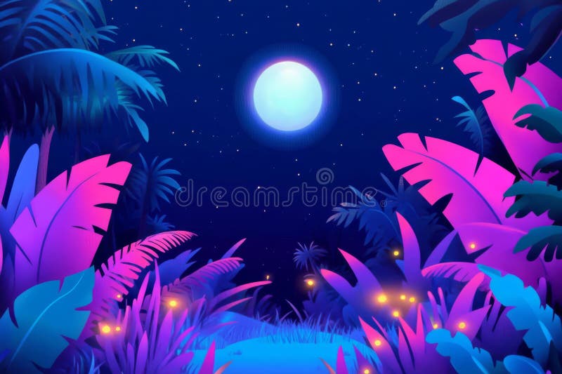 Bright Moon Illuminates Tropical Forest Night Stock Photos - Free ...