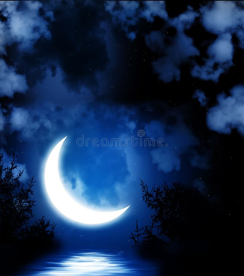 Bright Moon Reflected In Water Stock Illustration - Illustration of ...